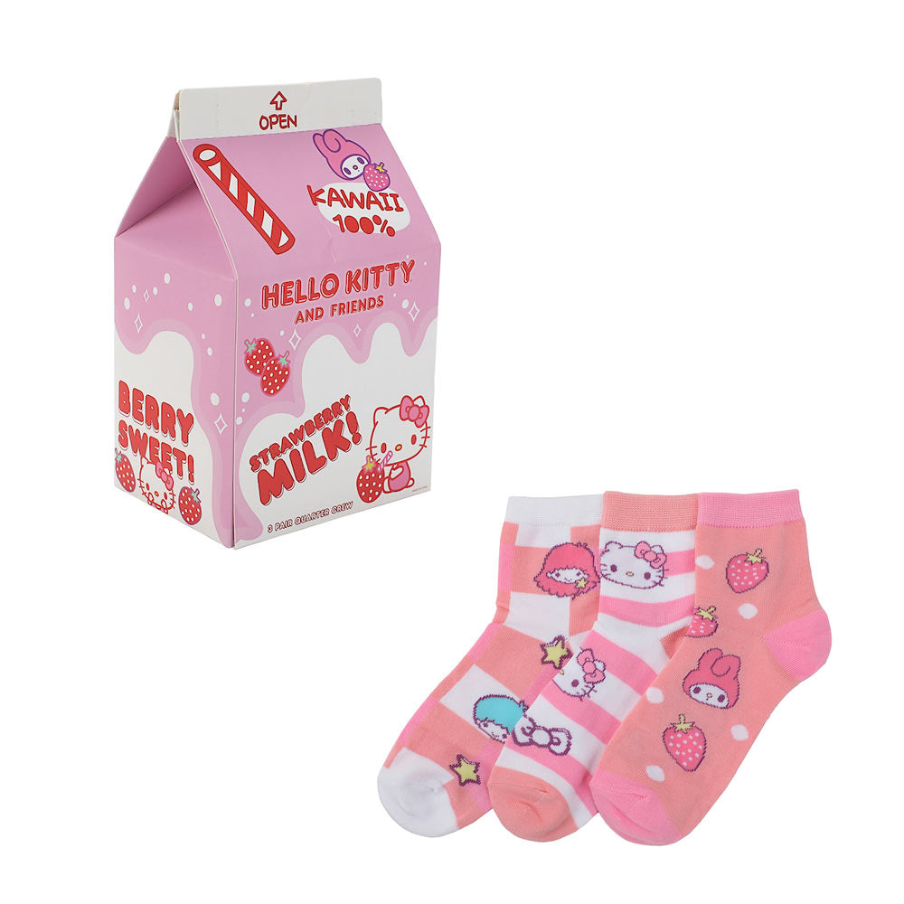 Hello Kitty Strawberry Milk 3 Pair Quarter Crew Box Set – Sweets and Geeks