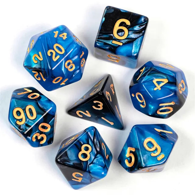 Mixed Color 7 Dice RPG Set (Blue & Black) – Sweets and Geeks