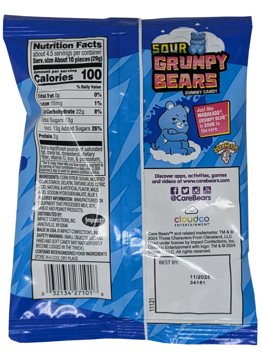 Warheads Care Bears Sour Grumpy Bears 4.5oz Peg Bag (SNG12) – Sweets ...