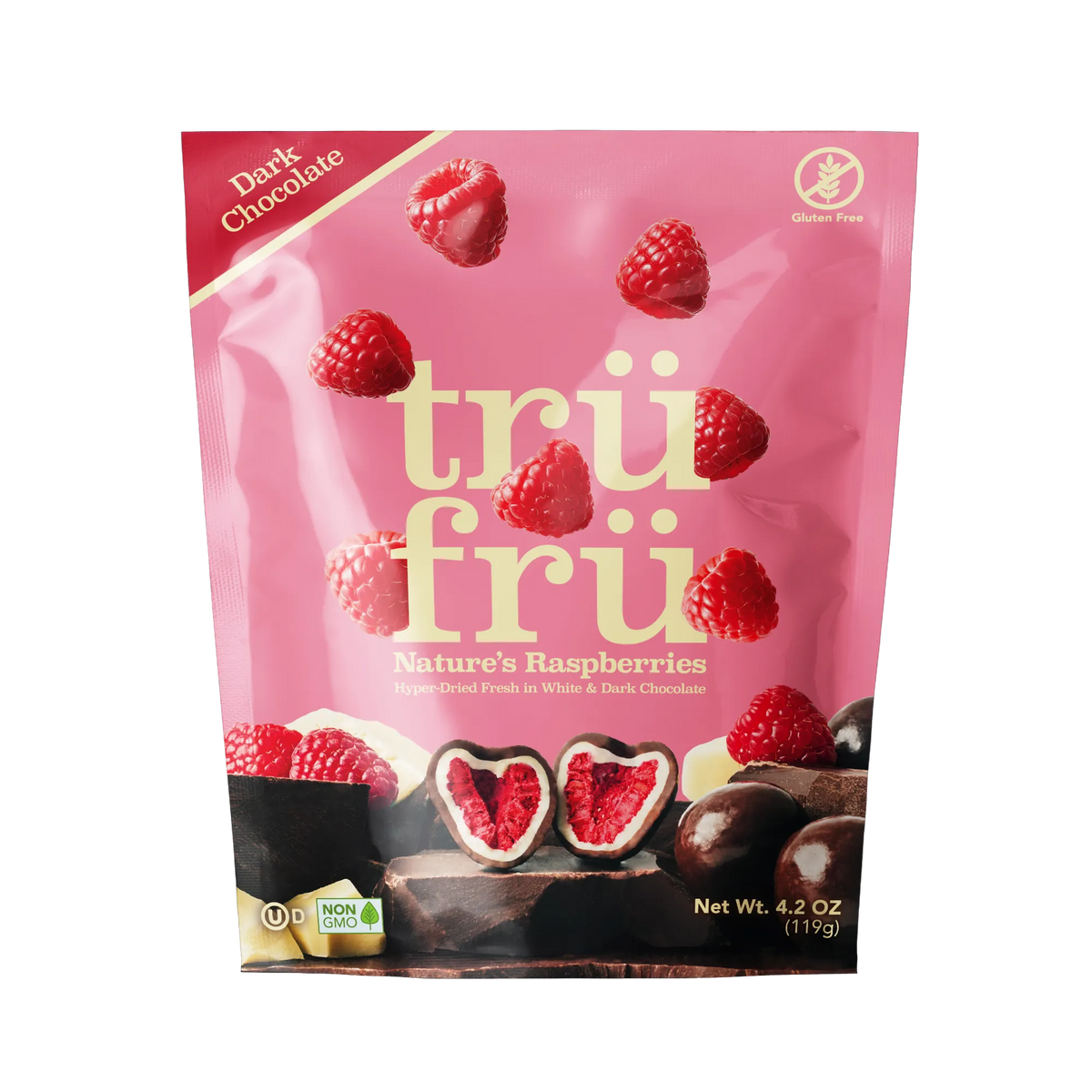 Tru Fru Dried Raspberries in Dark/White Chocolate 4.2oz Peg Bag ...