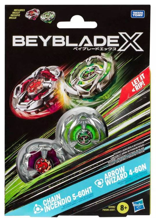 Beyblade X Chain Incendio Balance and Arrow Wizard Defense Battle Tops ...